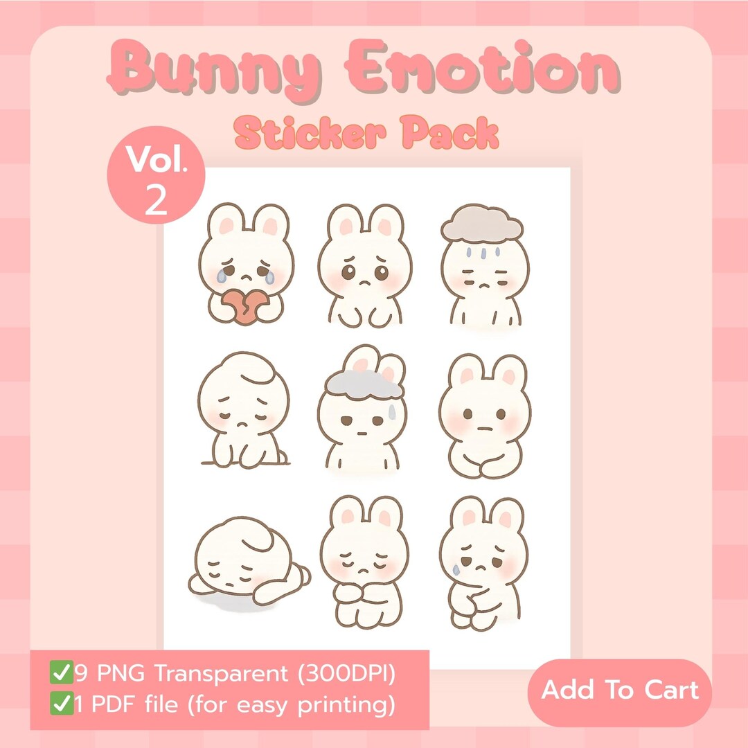 Bunny Emotion Sticker Pack Digital Planner Mood Tracker PNG Clipart ...