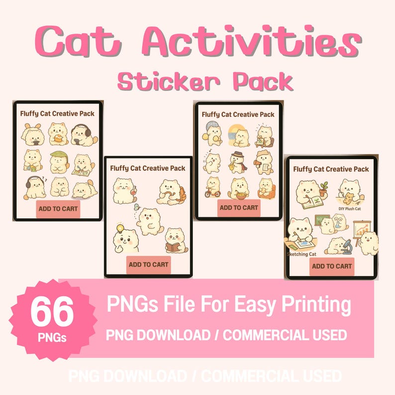 Cat Activities Sticker Pack Digital PNG Bundle for Planner Journal ...