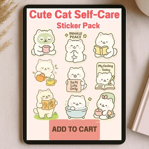 Cat Self Care Stickers PNG Wellness Icons Digital Journaling ...