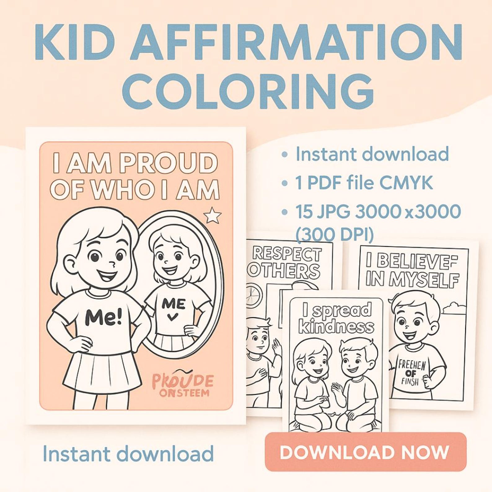 Printable Kindness & Confidence Coloring Pages for Kids ,self-worth ...