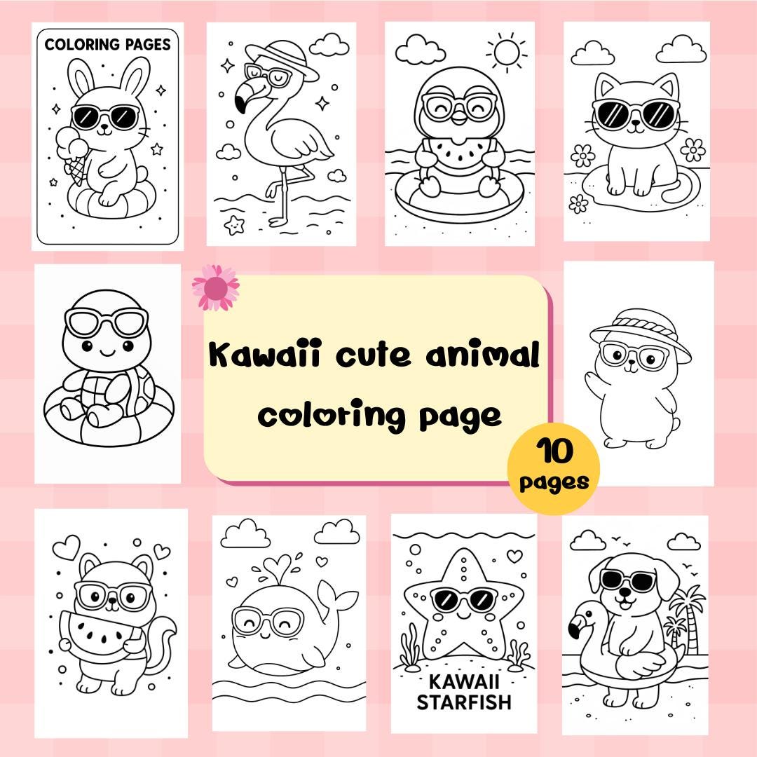 Kawaii Summer Animal Coloring Pages for Kids | Cute Printable Activity ...