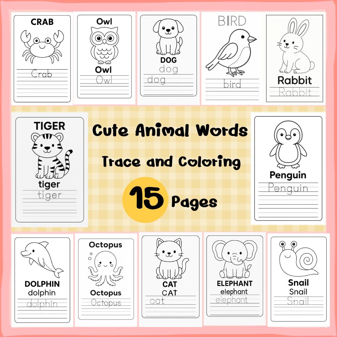 Animal Tracing Worksheets for Kids | Handwriting Practice Pages | Cute ...