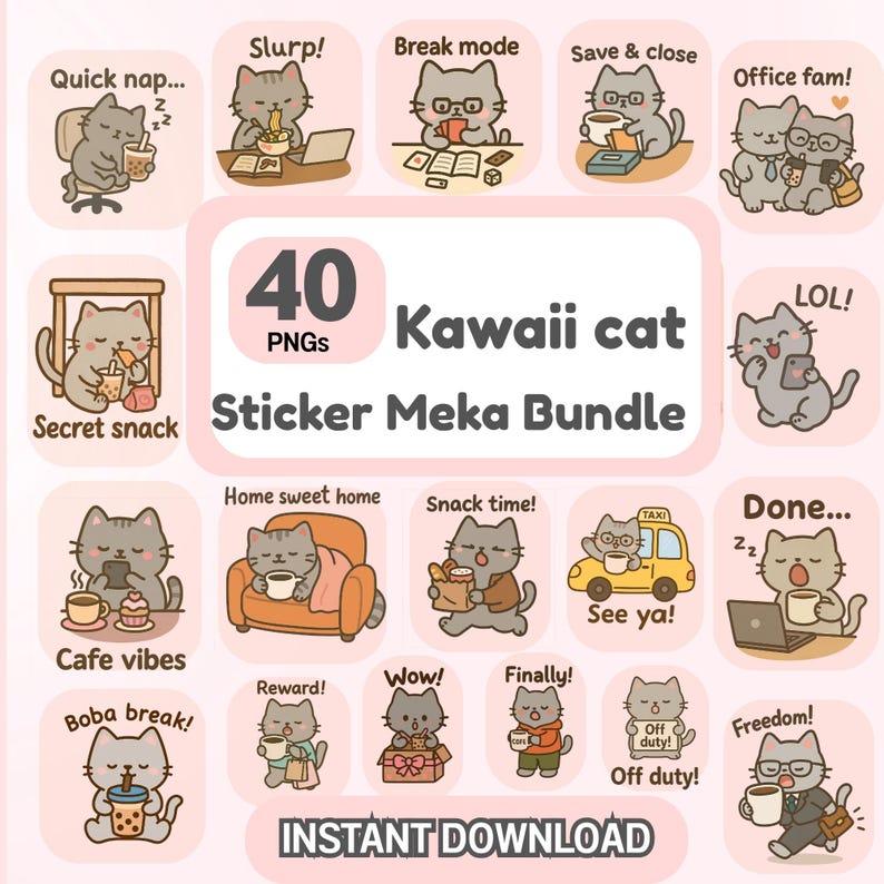 Office Cat Sticker Bundle | Productivity Planner PNG | Study Digital ...