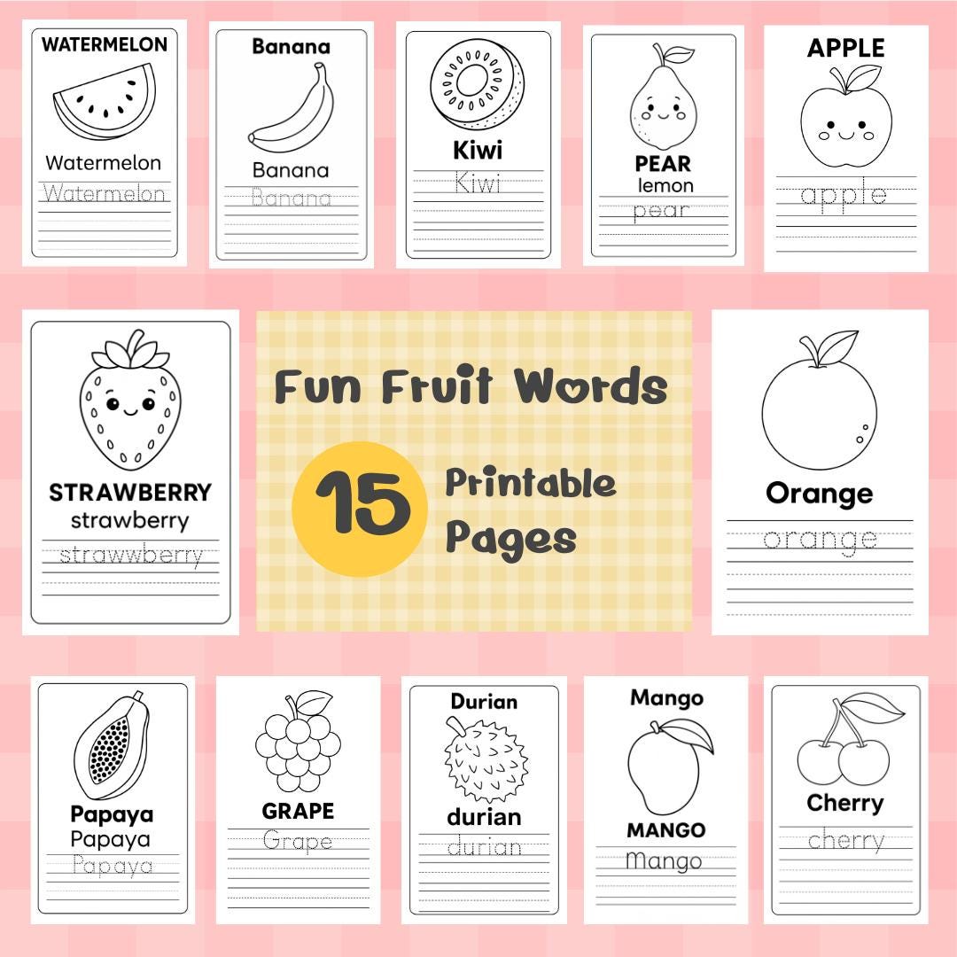 Fruit Tracing Worksheets for Kids | Preschool Handwriting Practice ...