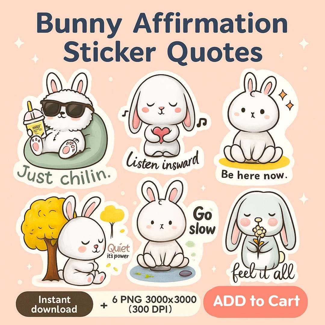 Cute Bunny Affirmation Sticker Quotes | Printable Mental Health Bunny ...