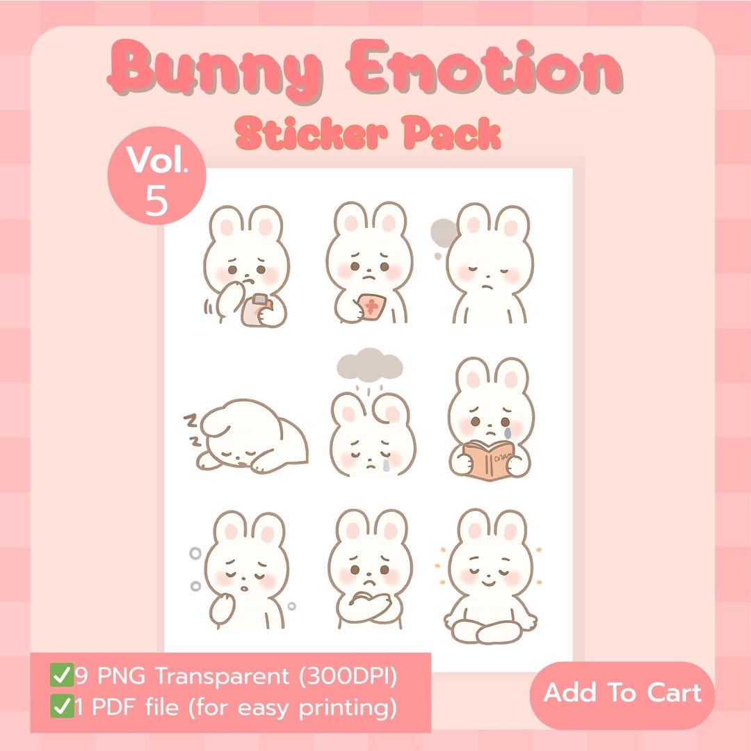 Bunny Emotion Sticker Pack Digital Planner Mood Tracker PNG Clipart ...