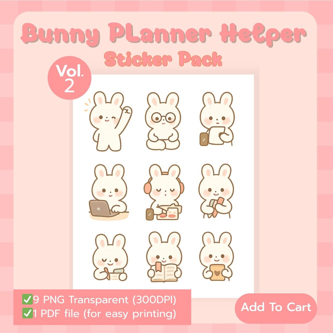 Bunny Planner Helper Sticker Pack Digital Productivity PNG Clipart ...