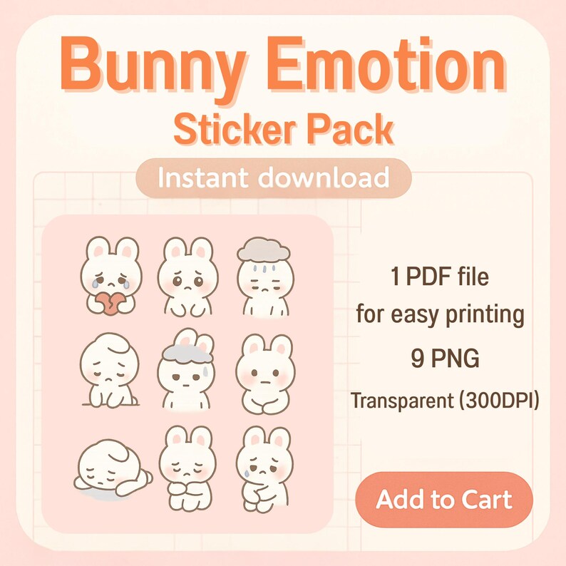 Bunny Emotion Sticker Pack Digital Planner Mood Tracker PNG Clipart ...
