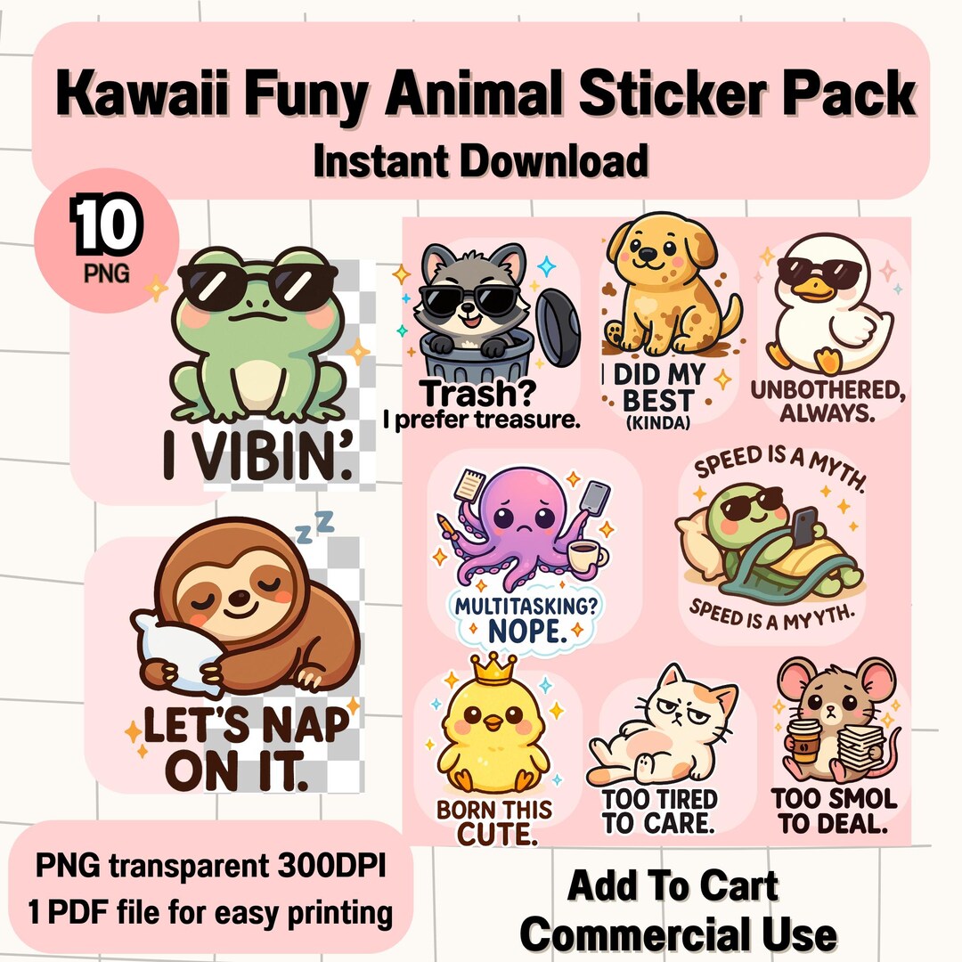 Animal Quote Sticker Pack | PNG Funny Stickers | Scrapbooking Journal ...