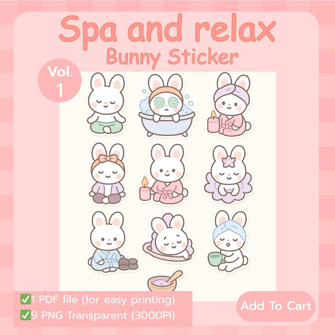 Bunny Spa Sticker Pack | Self-care Animal PNG | Relaxation Journal ...