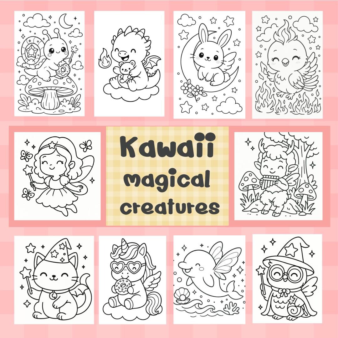 Kawaii Magical Creatures Coloring Pages | Cute Printable Fantasy ...
