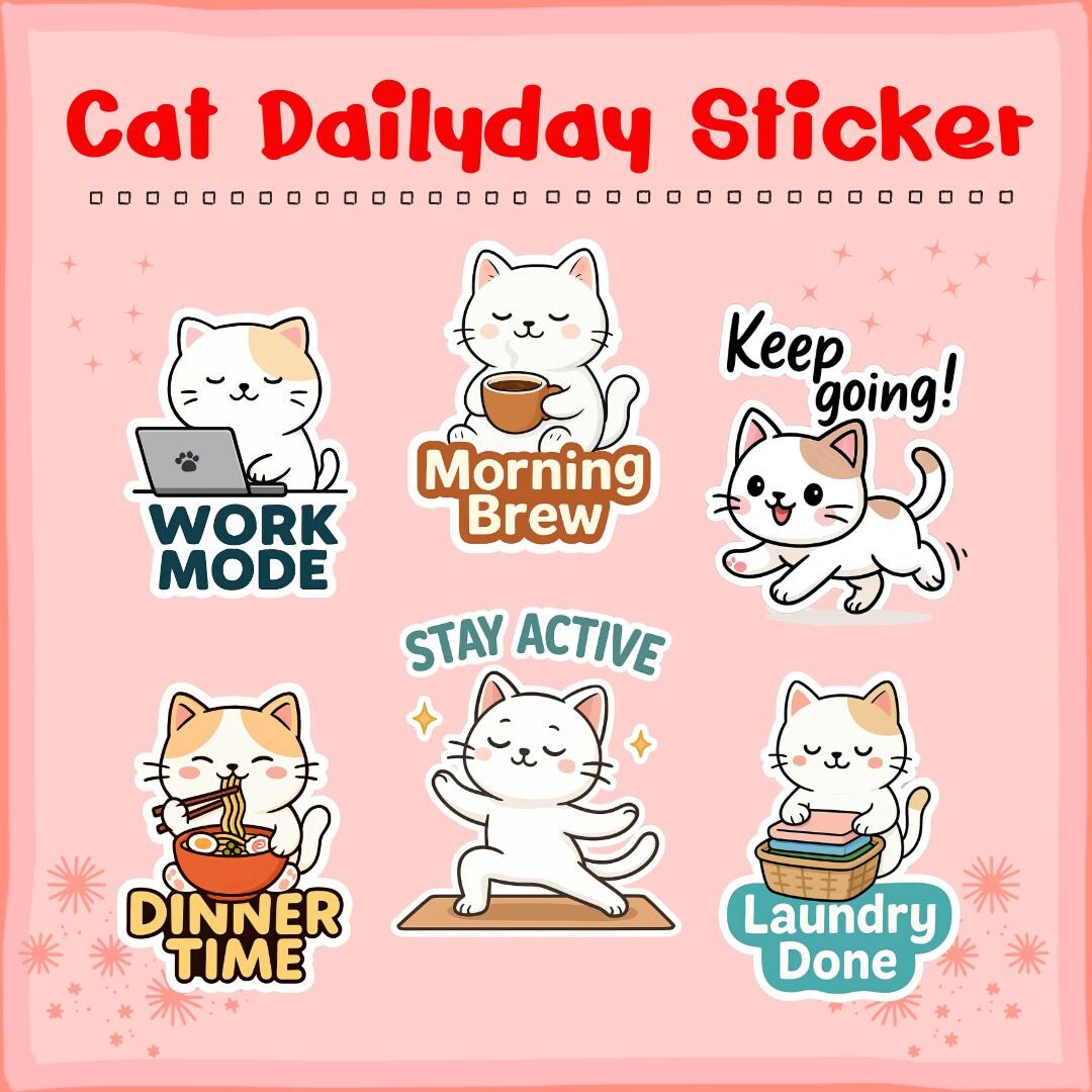 Cute Cat Daily Routine Stickers | Kawaii Productivity Planner Stickers ...