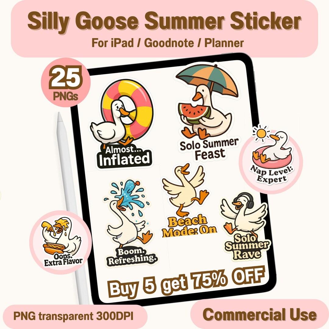 Silly Goose Summer Sticker Pack Digital Pngs for iPad Goodnotes Planner ...