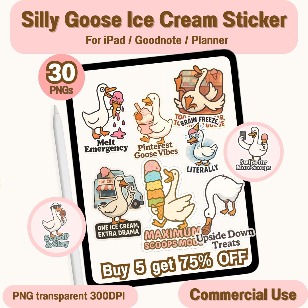 Silly Goose Ice Cream Sticker Pack for iPad Goodnotes Planner ...