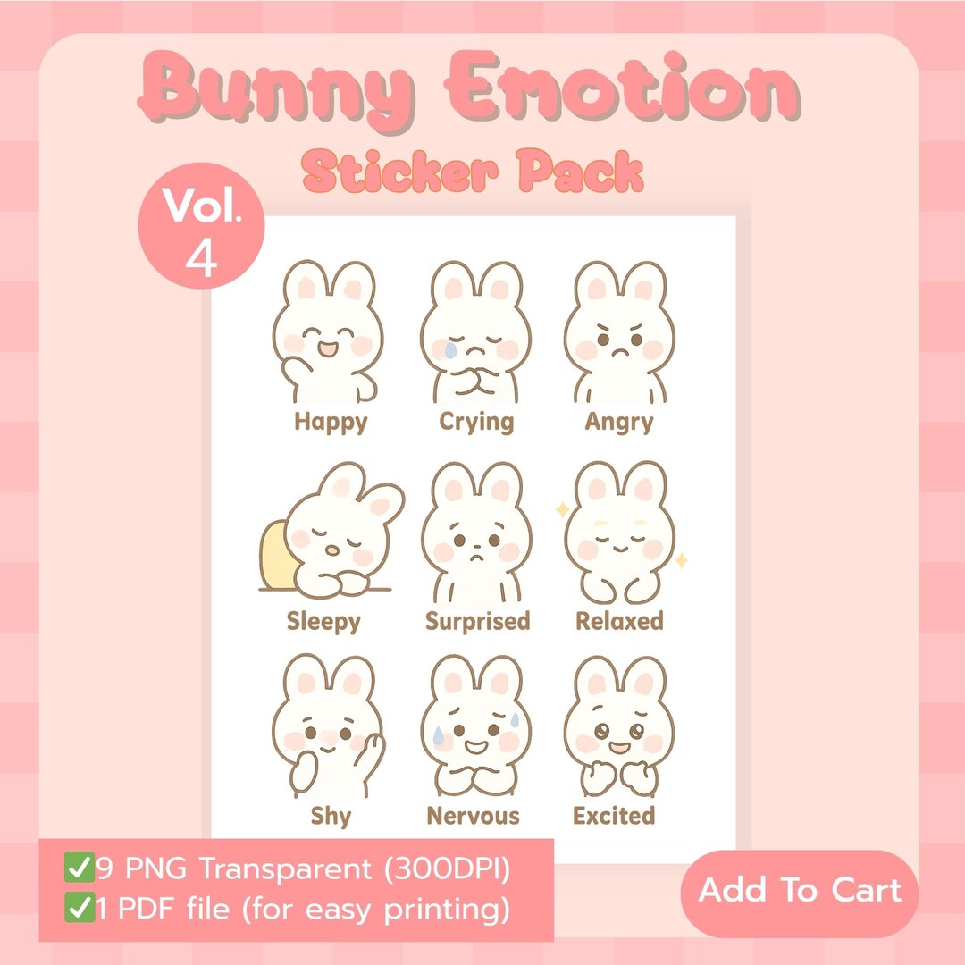 Bunny Emotion Sticker Pack Digital Planner Mood Tracker PNG Clipart ...