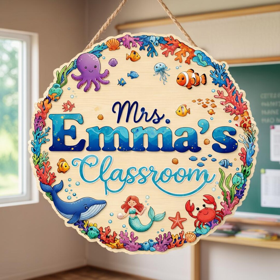 Personalized Teacher Classroom Door Sign, Under the Sea Classroom Decor ...