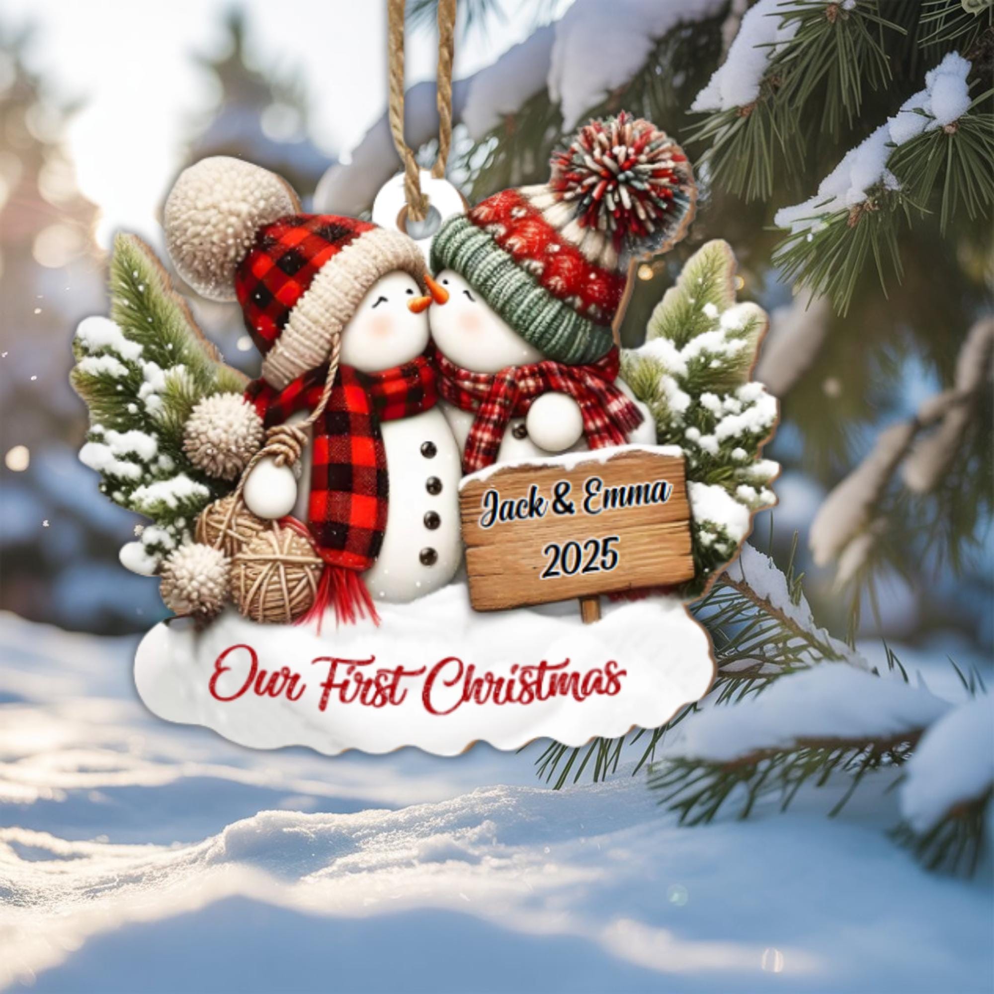 Personalized Heart Snowman Couple Christmas Tree Ornament, Our 1st ...