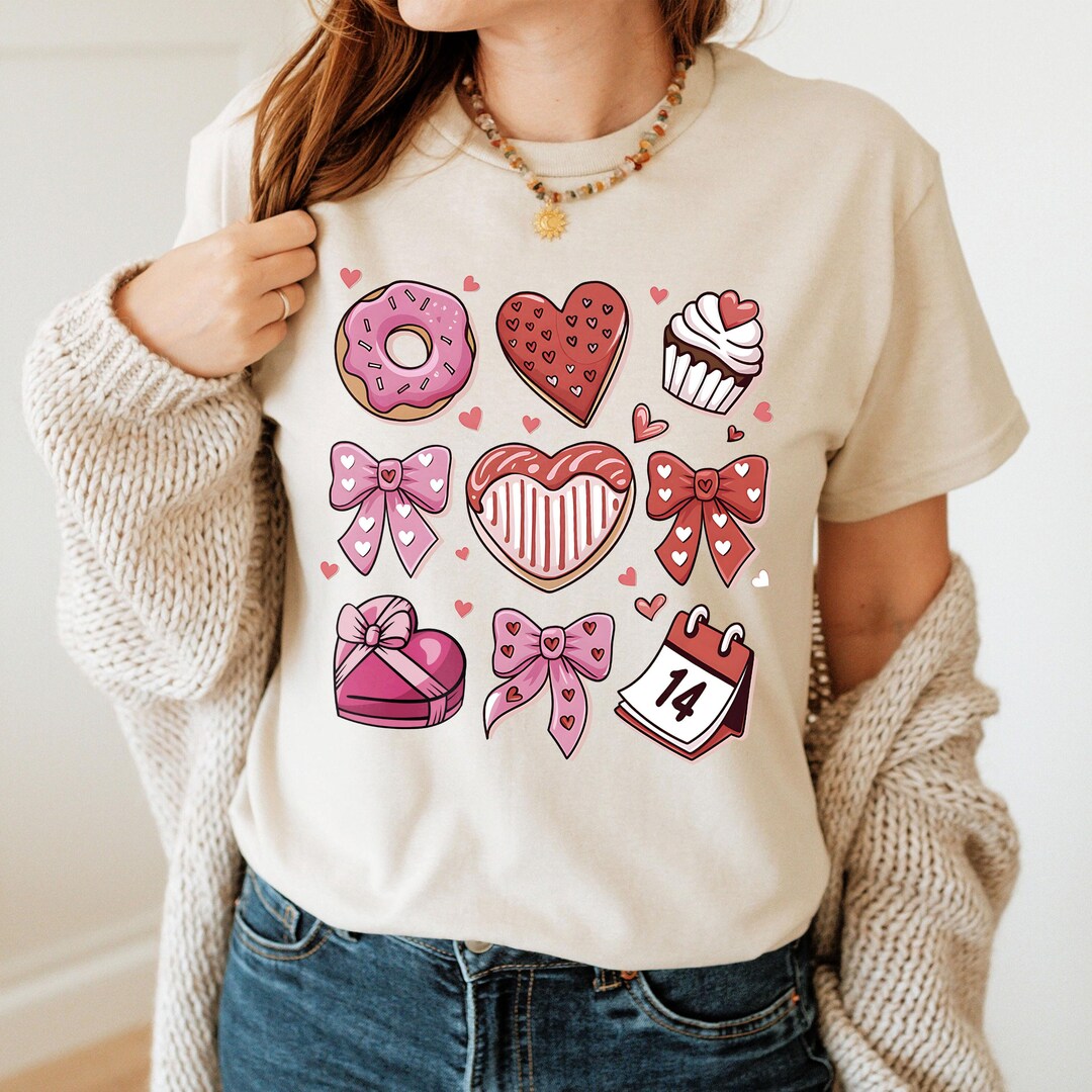 Valentines Day Coquette Shirt, Valentine Donut Heart Bow Shirt, Gift ...