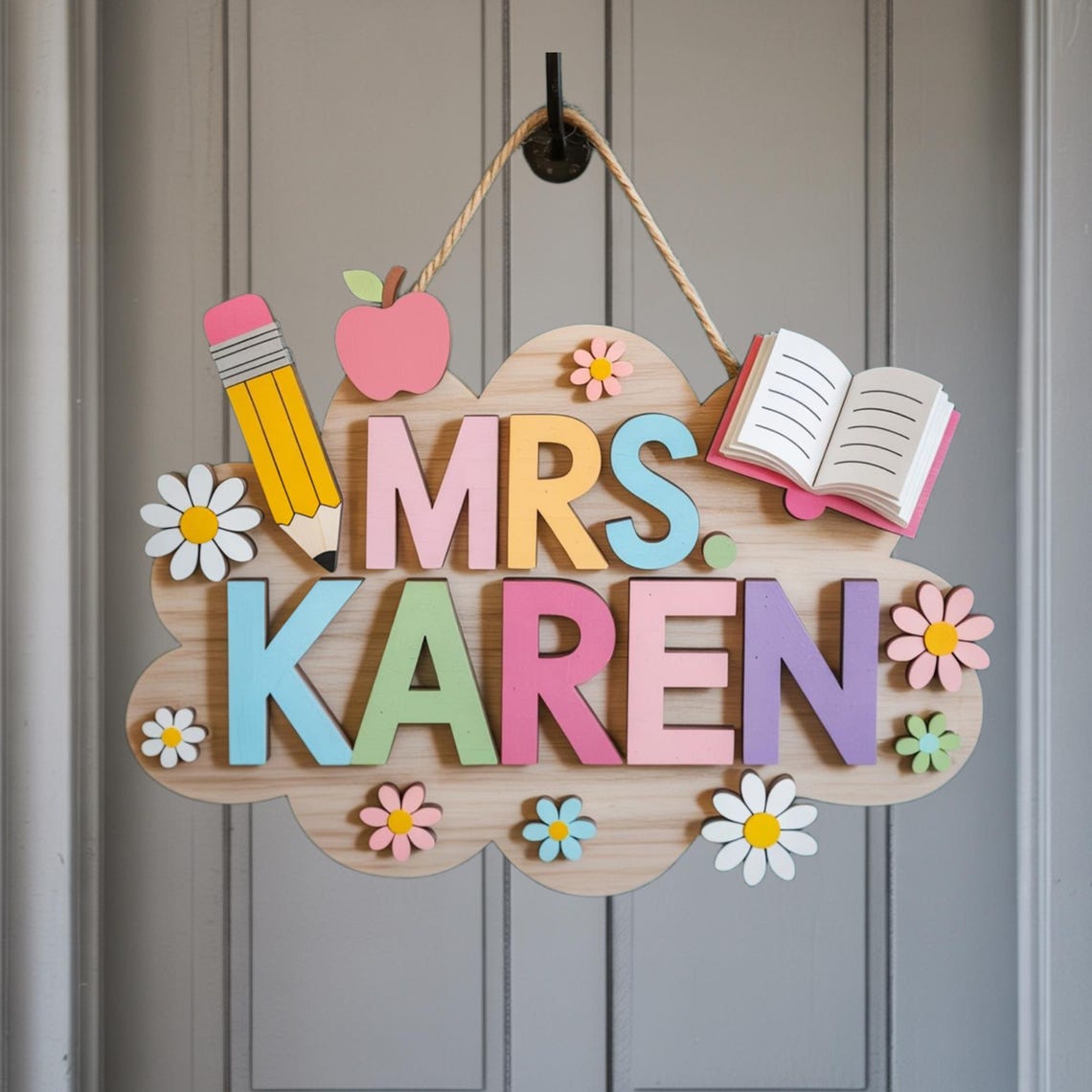 Custom Teacher 3D Wooden Door Sign, Teacher Door Hanger, Cute Teacher ...