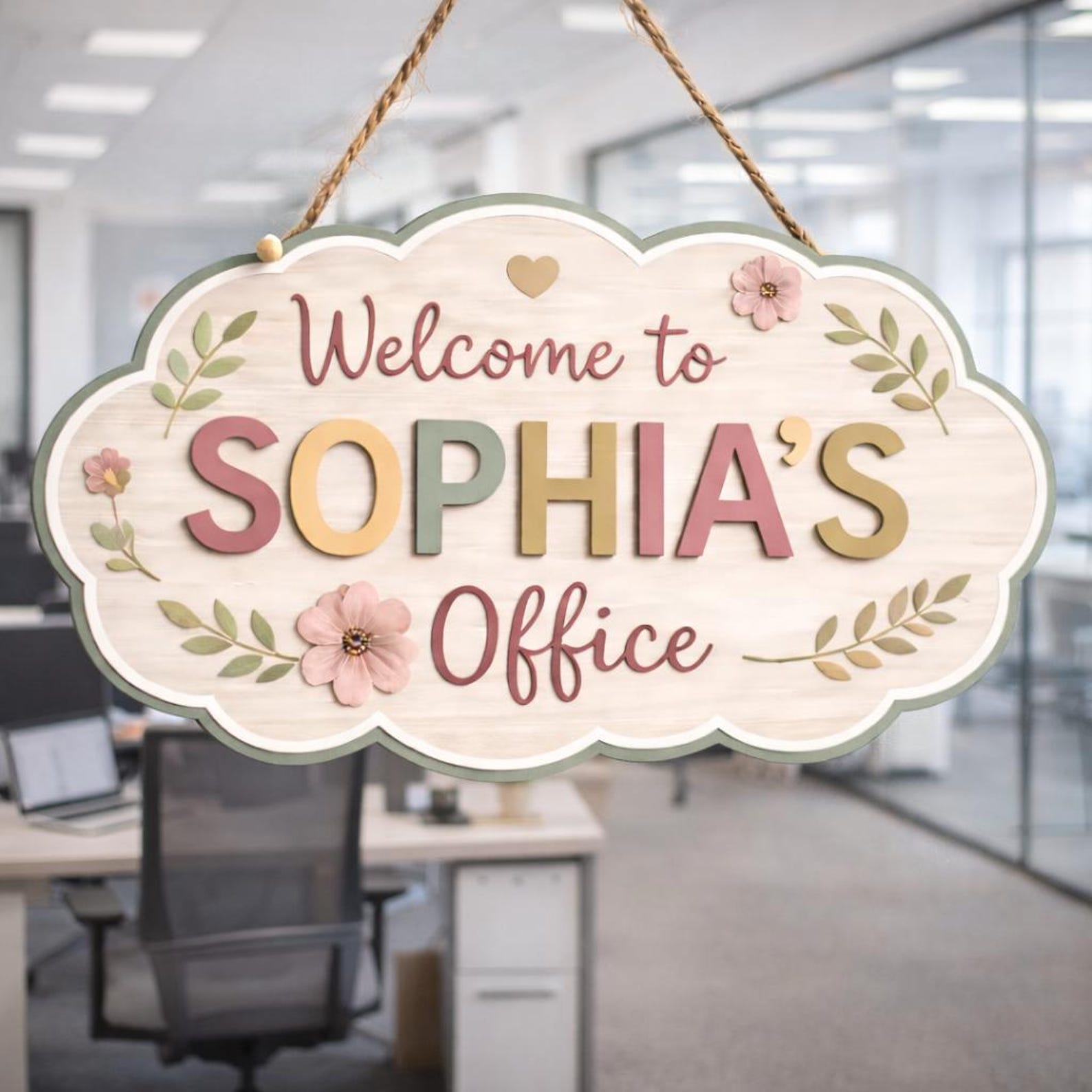 Personalized Office Door Sign, Custom Wooden Name Sign, Welcome Office ...