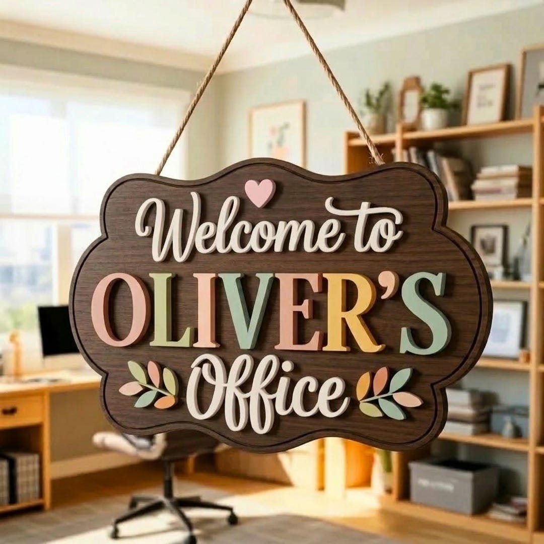 Personalized Office Door Sign, Custom Wooden Name Sign, Welcome Office ...