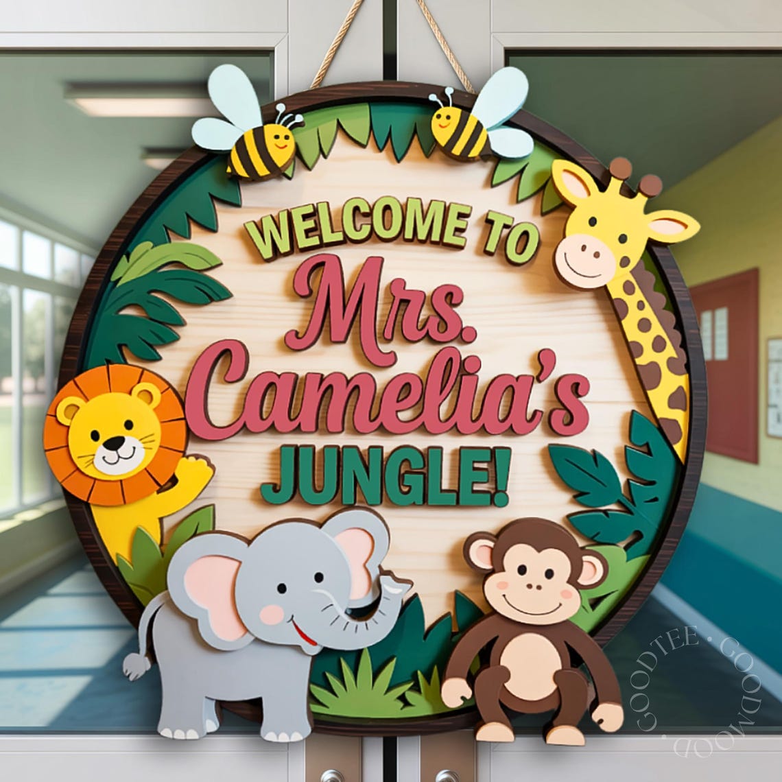 Personalized 3D Teacher Wooden Door Sign, Custom Jungle Animal ...