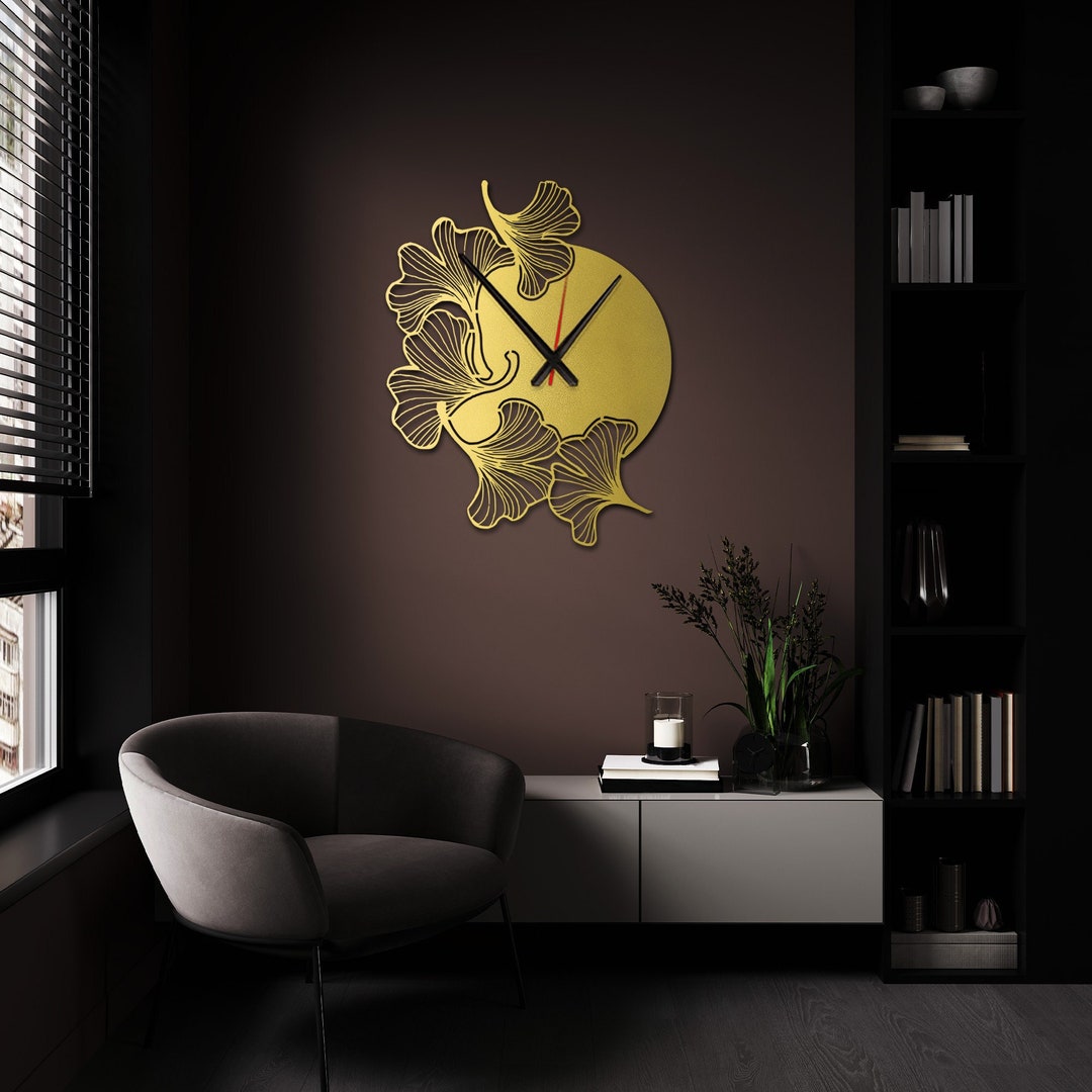 Azalea Flower Wall Clock, Large Metal Wall Clock, Silent Unique Wall Clock, Gold Clocks for Wall ...