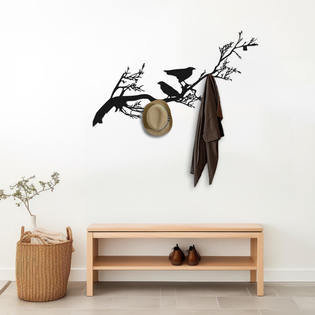 Metal Tree Coat Rack With Birds, Tree and Birds Wall Coat Rack ...