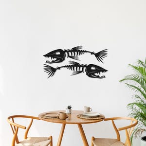 2 Fishes Skeleton Metal Wall Decor,fishbones Line Art,skeleton Fishes ...