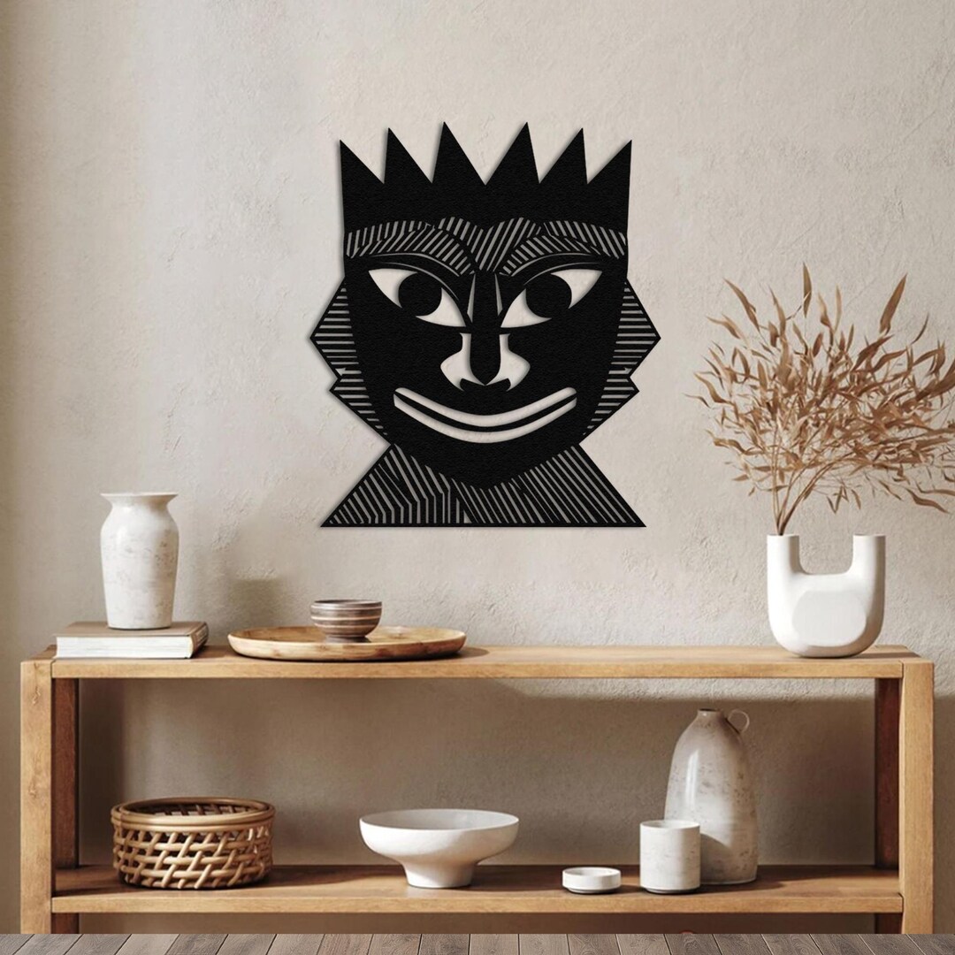 African Tribal Metal Wall Art,black Geometric Face Decor for Living ...