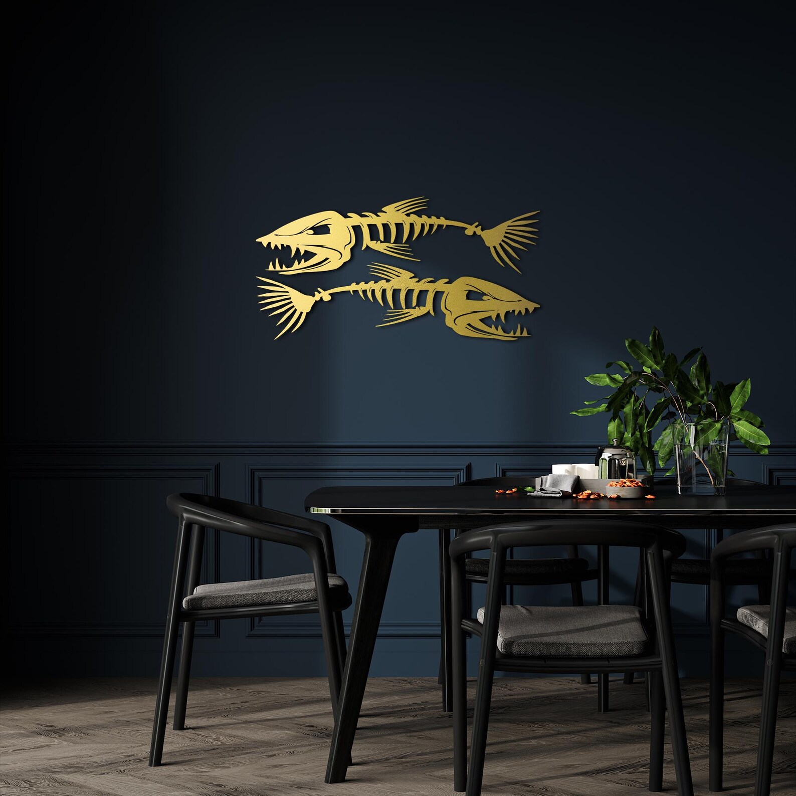 2 Fishes Skeleton Metal Wall Decor,fishbones Line Art,skeleton Fishes ...