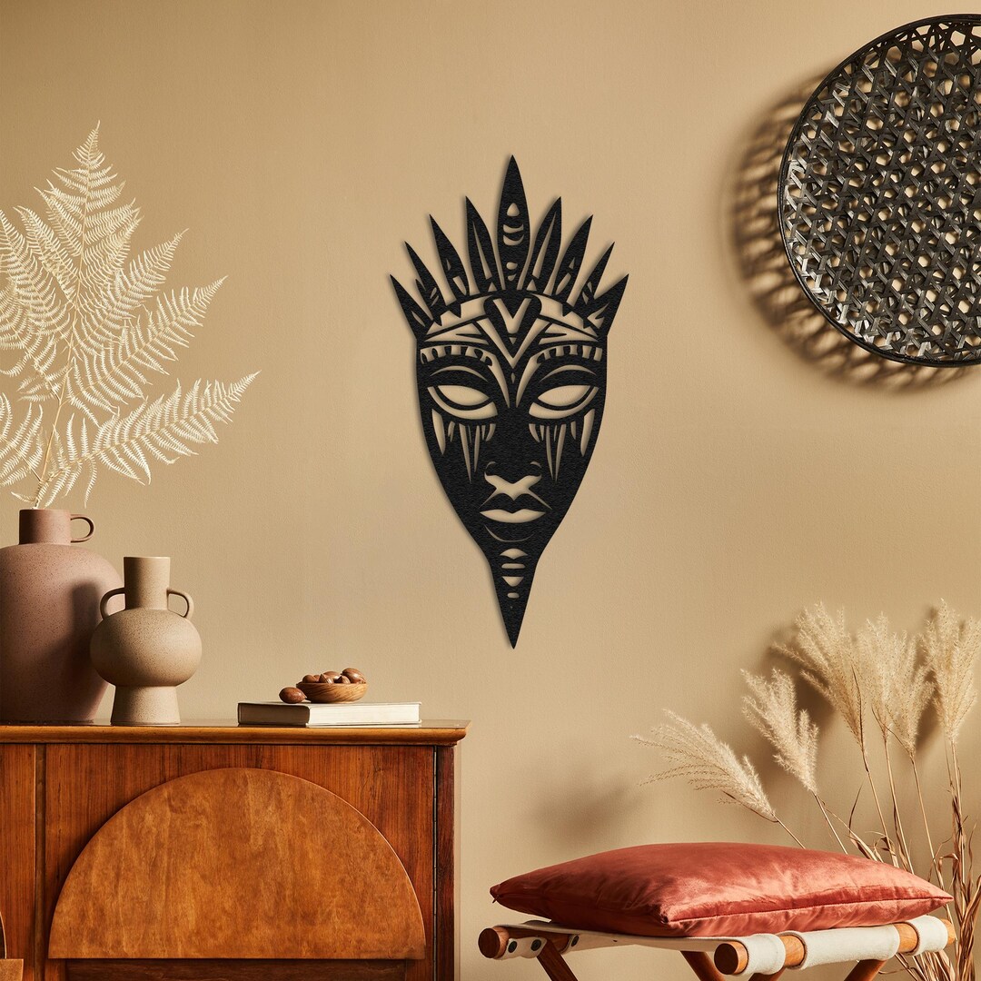 African Mask Metal Wall Decor, Metal Face Mask Wall Art, Housewarming ...
