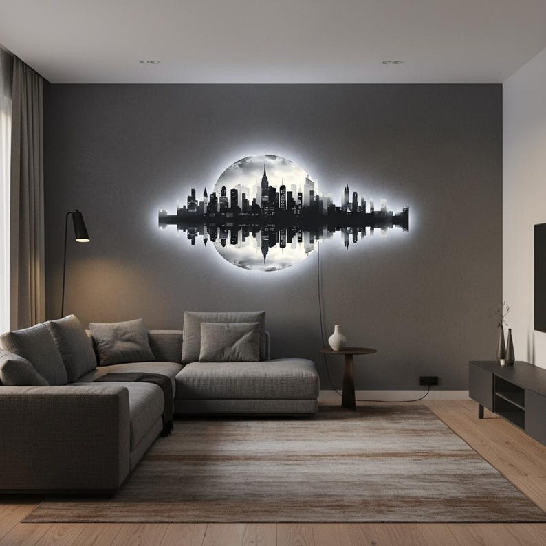 LED City Skyline Wall Art, UV Printed Modern Wall Decor, Ambient Light ...