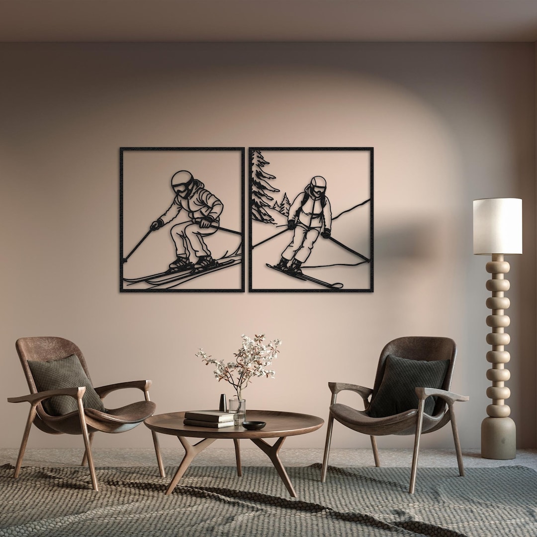 Set of 2 Skiing Metal Wall Art,ski Resort Metal Wall Art,winter Sports ...