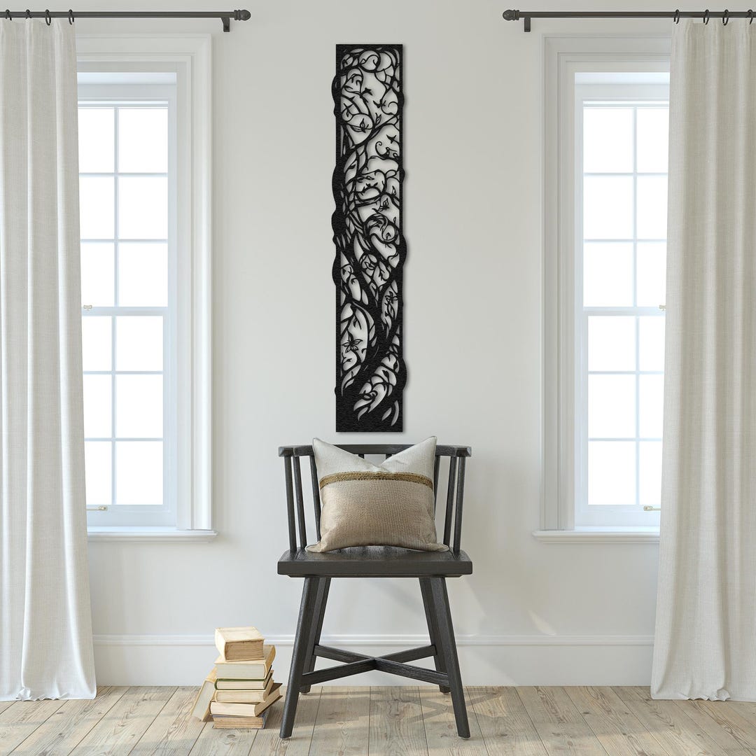 Tree Metal Wall Art, Long Wall Decor, Vertical Wall Decor, Minimal Wall ...