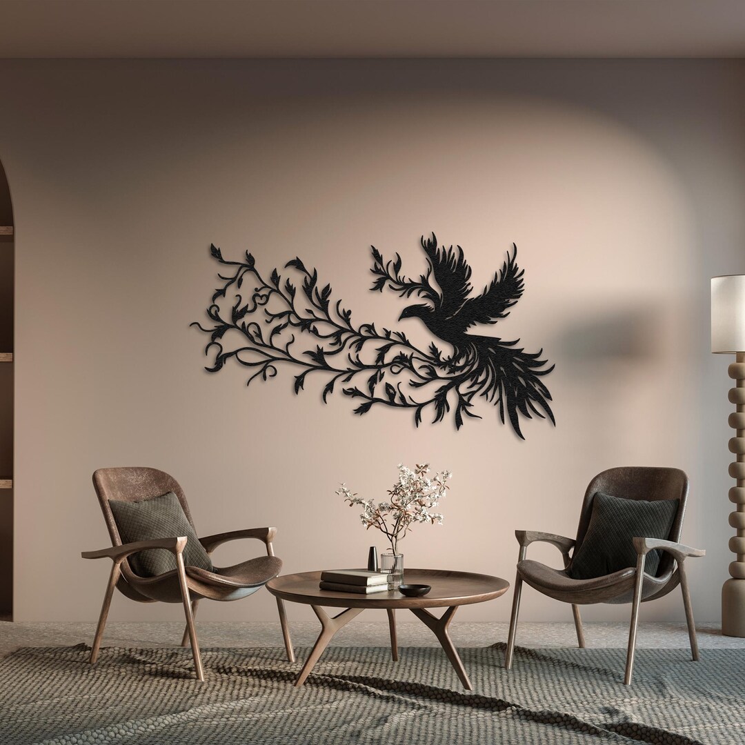 Phoenix on Tree Branch Metal Wall Art, Branch Wall Decor,metal Phoenix ...
