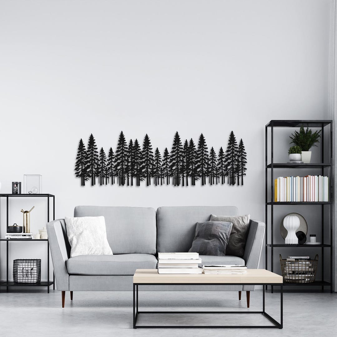 Metal Pine Tree Wall Art, Nature Forest Fireplace Mantel Decor ...