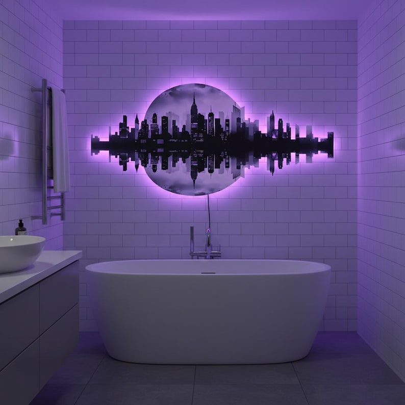 LED City Skyline Wall Art, UV Printed Modern Wall Decor, Ambient Light ...