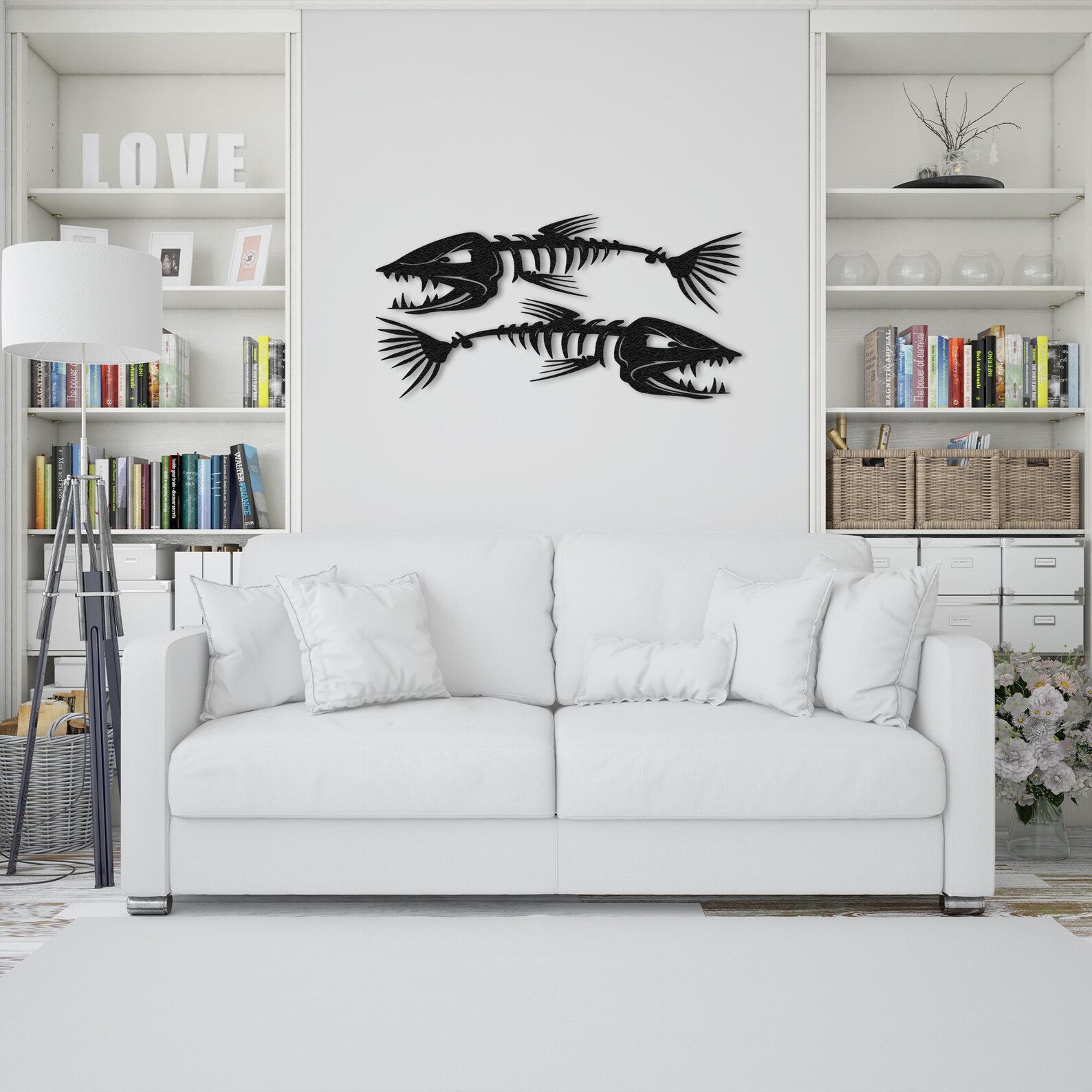 2 Fishes Skeleton Metal Wall Decor,fishbones Line Art,skeleton Fishes ...