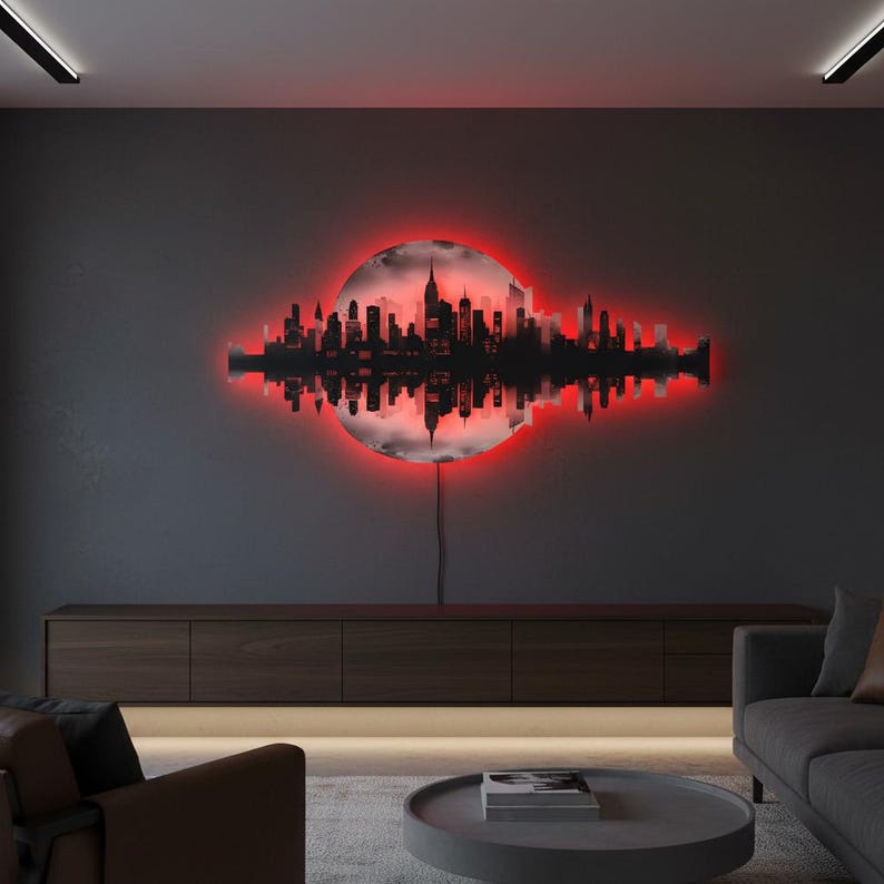 LED City Skyline Wall Art, UV Printed Modern Wall Decor, Ambient Light ...
