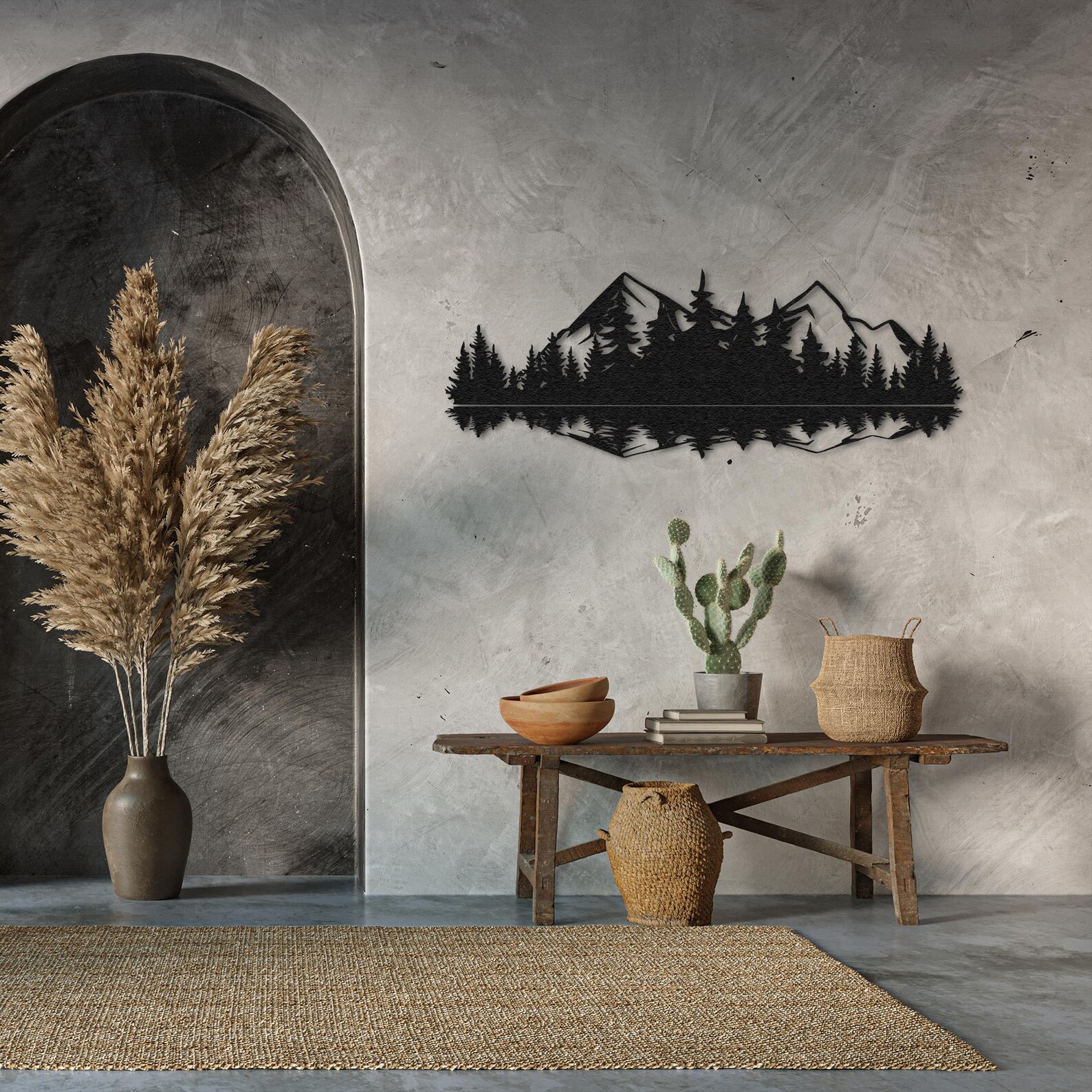 Mountain and Forest Reflection Landscape Metal Wall Decor,mountain ...