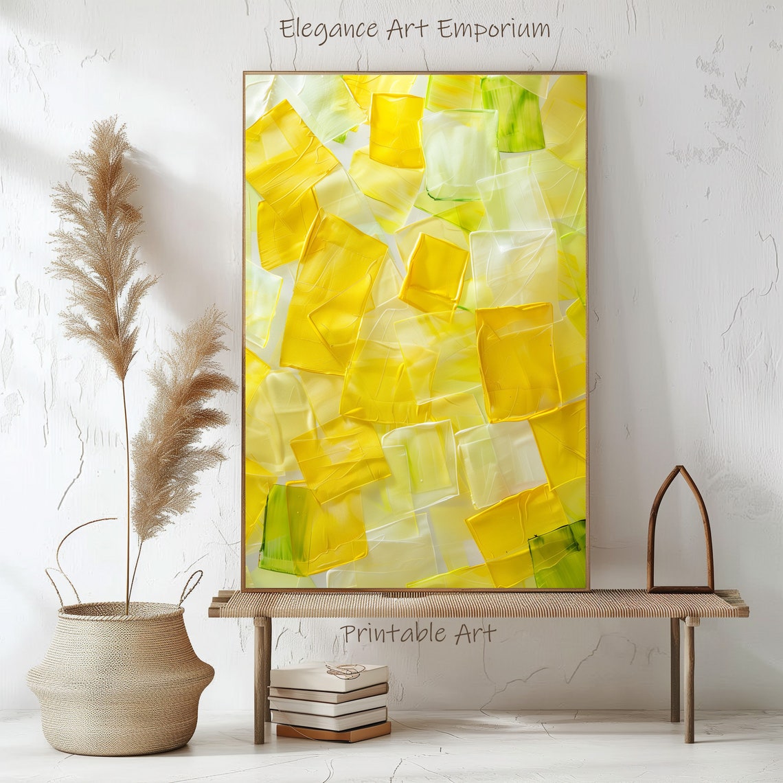 Lime Green and Lemon Yellow Abstract Painting, Squares, Impasto,thick ...
