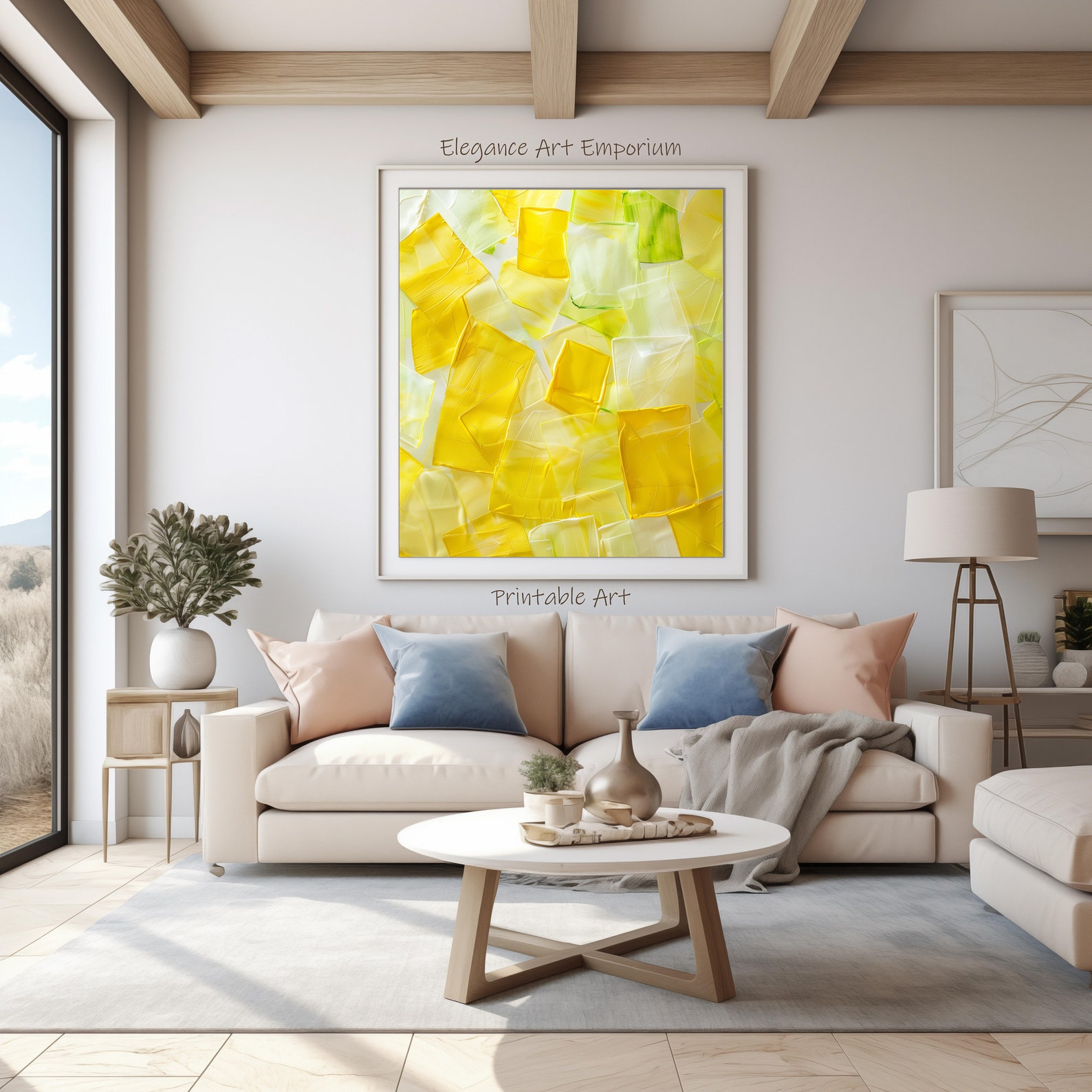 Lime Green and Lemon Yellow Abstract Painting, Squares, Impasto,thick ...