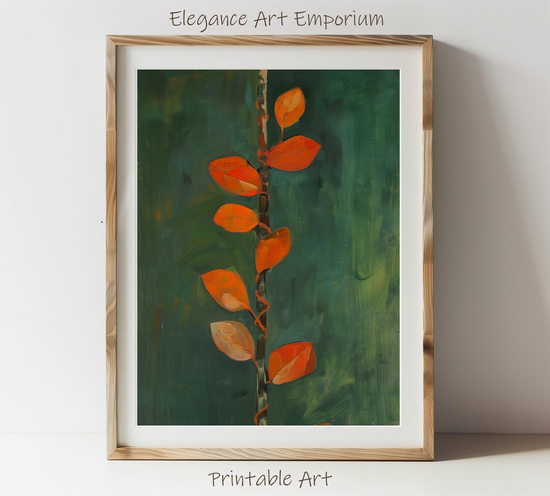 Modern Farmhouse Wall Art Tall Wooden Pole With Orange Leaves Euan ...