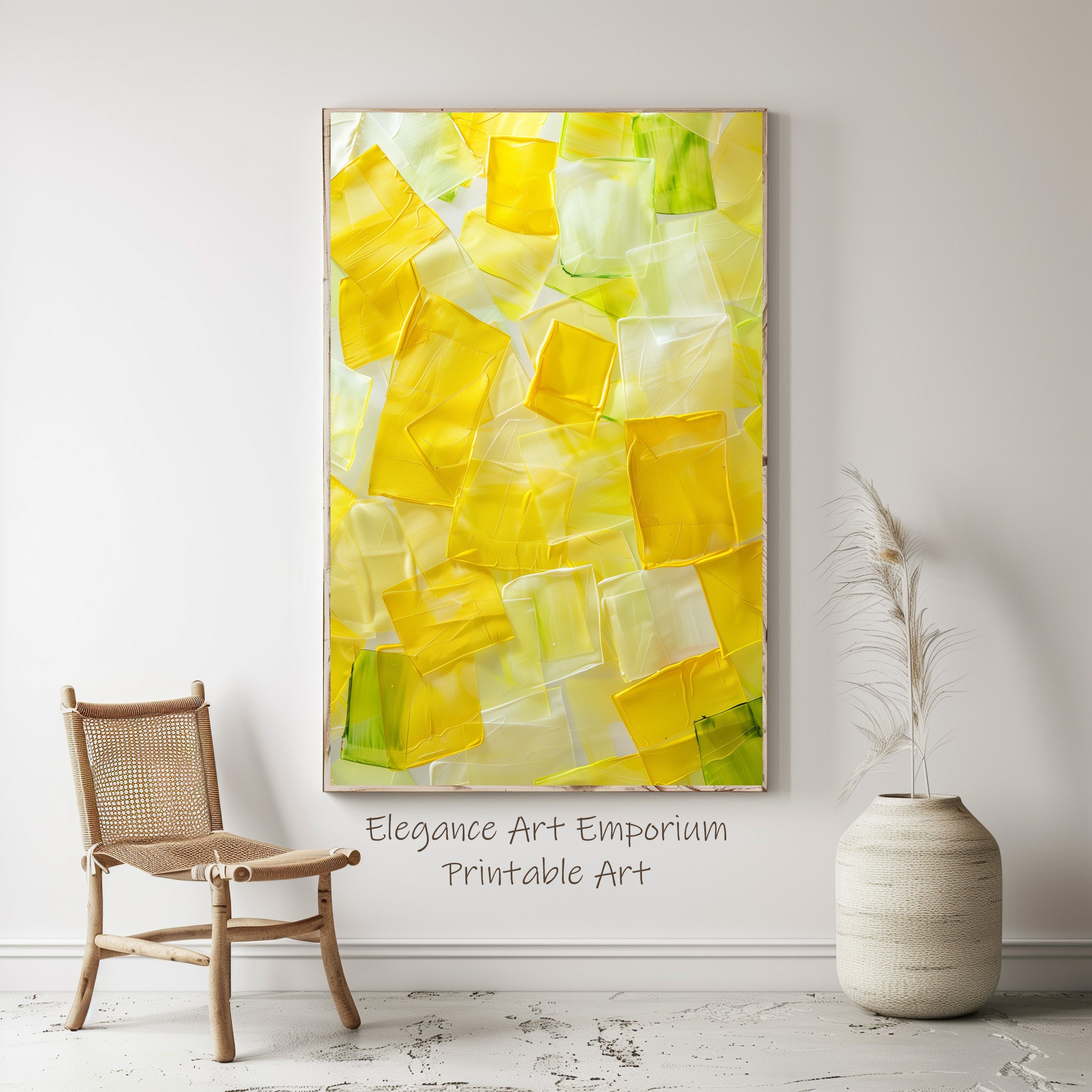 Lime Green and Lemon Yellow Abstract Painting, Squares, Impasto,thick ...