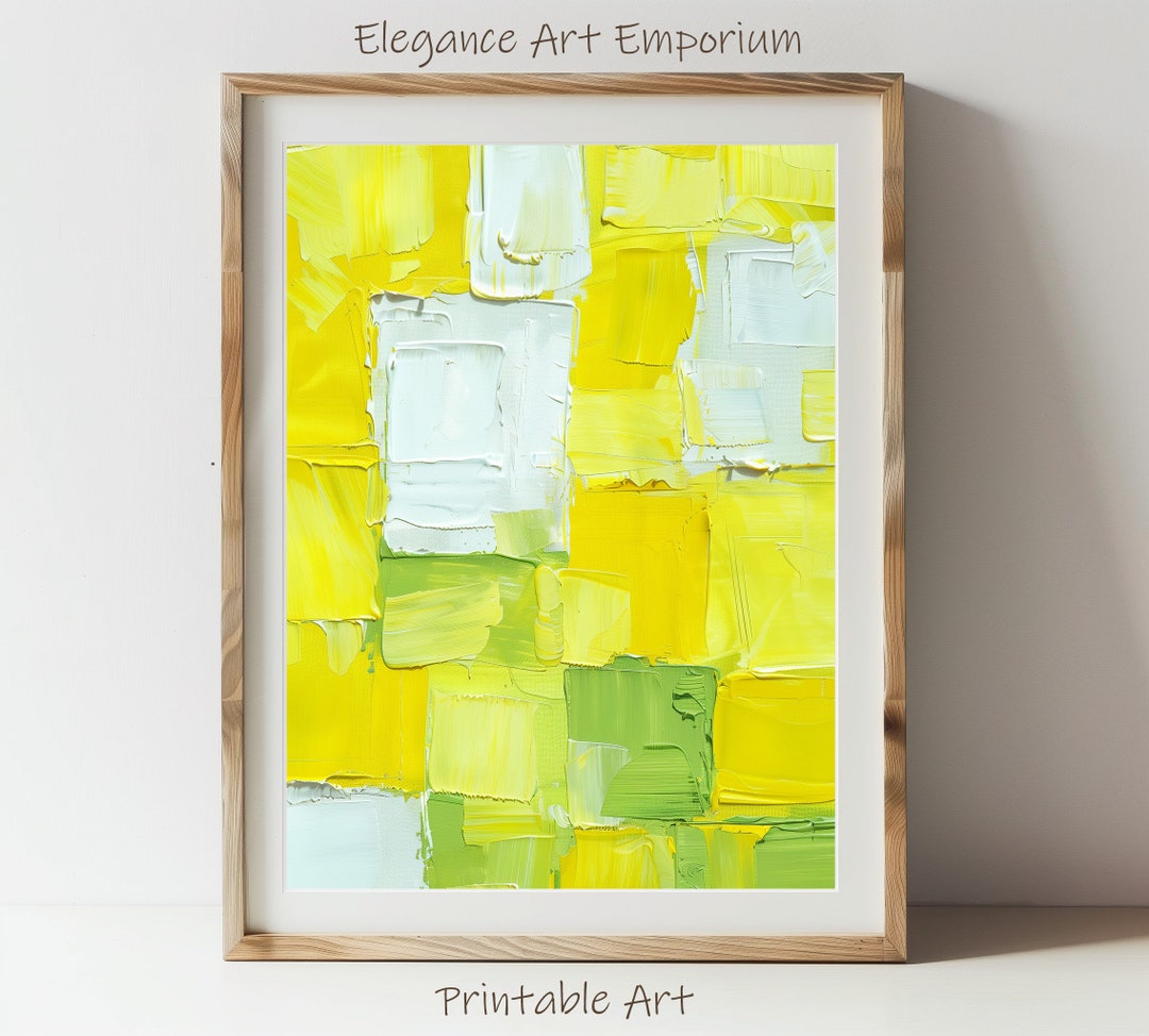 Lime Green and Lemon Yellow Abstract Painting, Squares, Impasto,thick ...