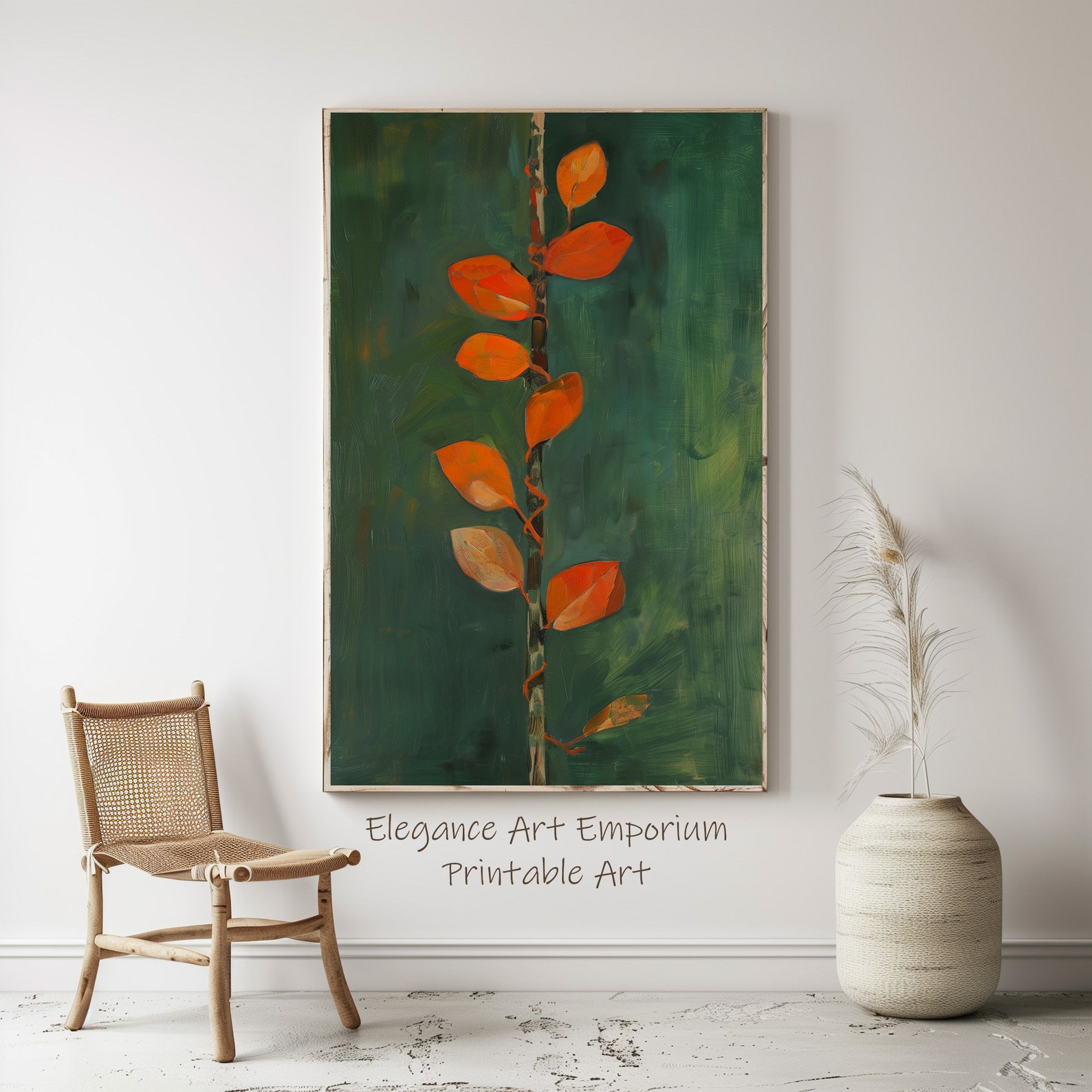 Modern Farmhouse Wall Art Tall Wooden Pole With Orange Leaves Euan ...