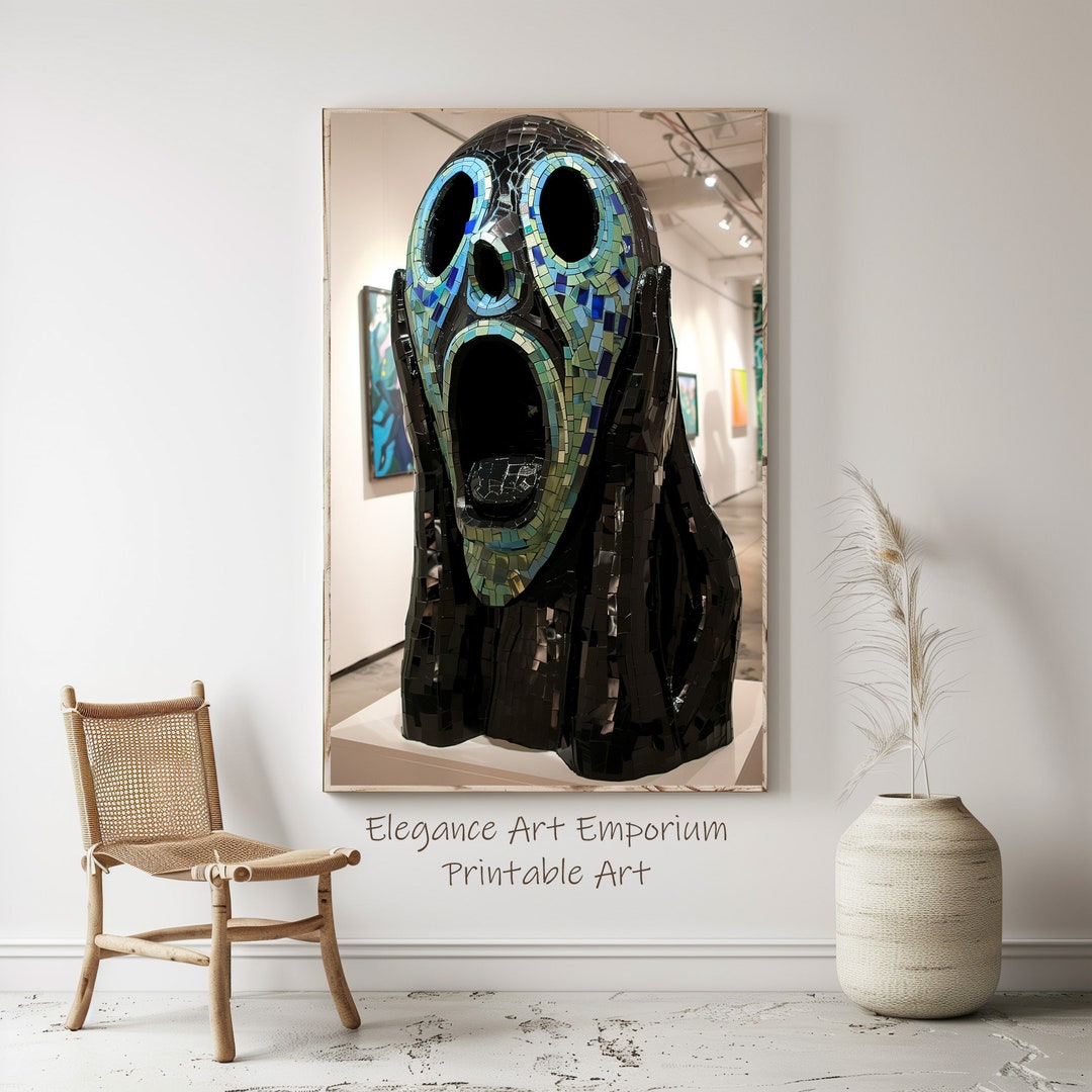 Photo of A Large Black Paper Mache Sculpture of Scream Mask ,wall Decor ...
