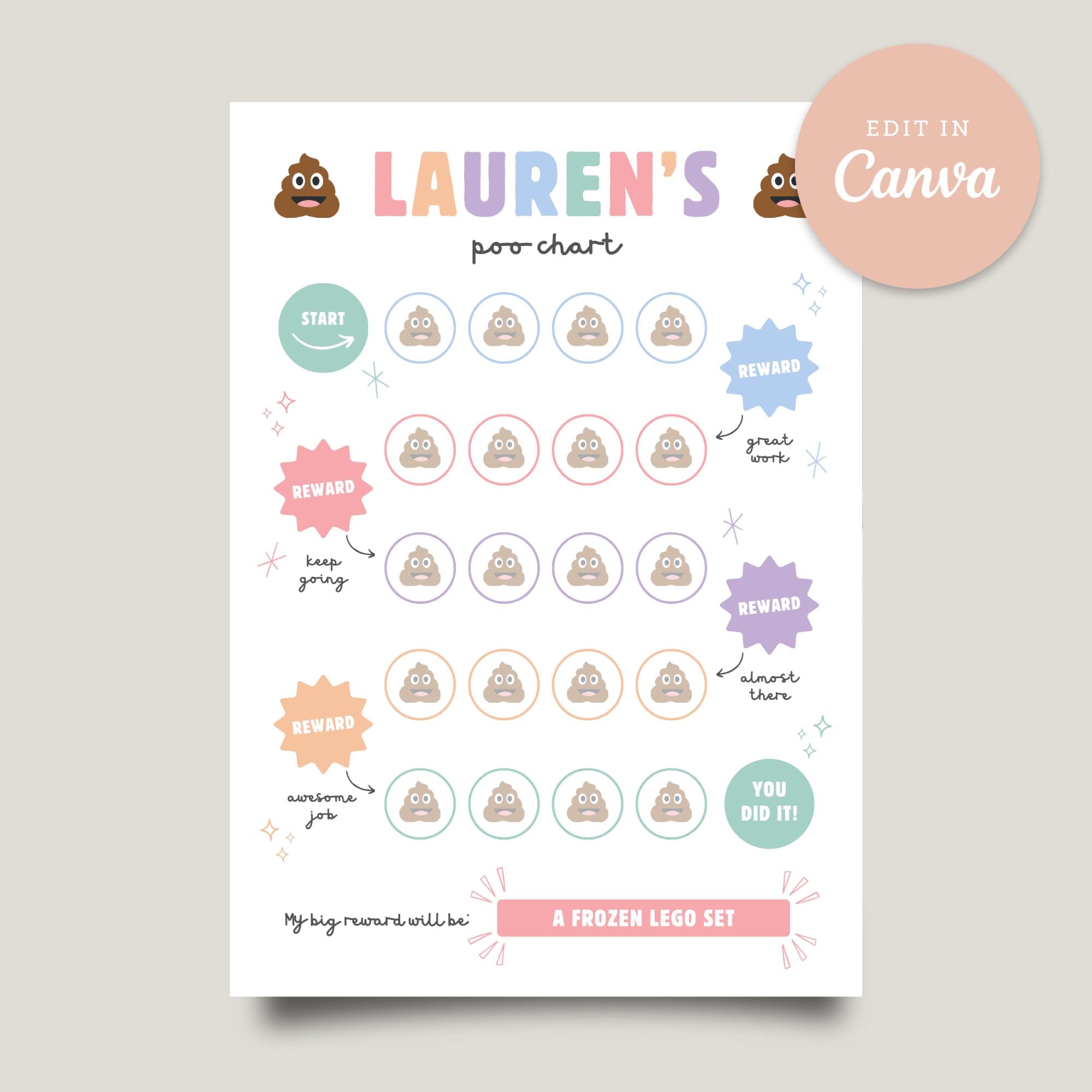 BUNDLE Kids Poo Stool Potty Reward Star Progress Chart + Diary Record ...