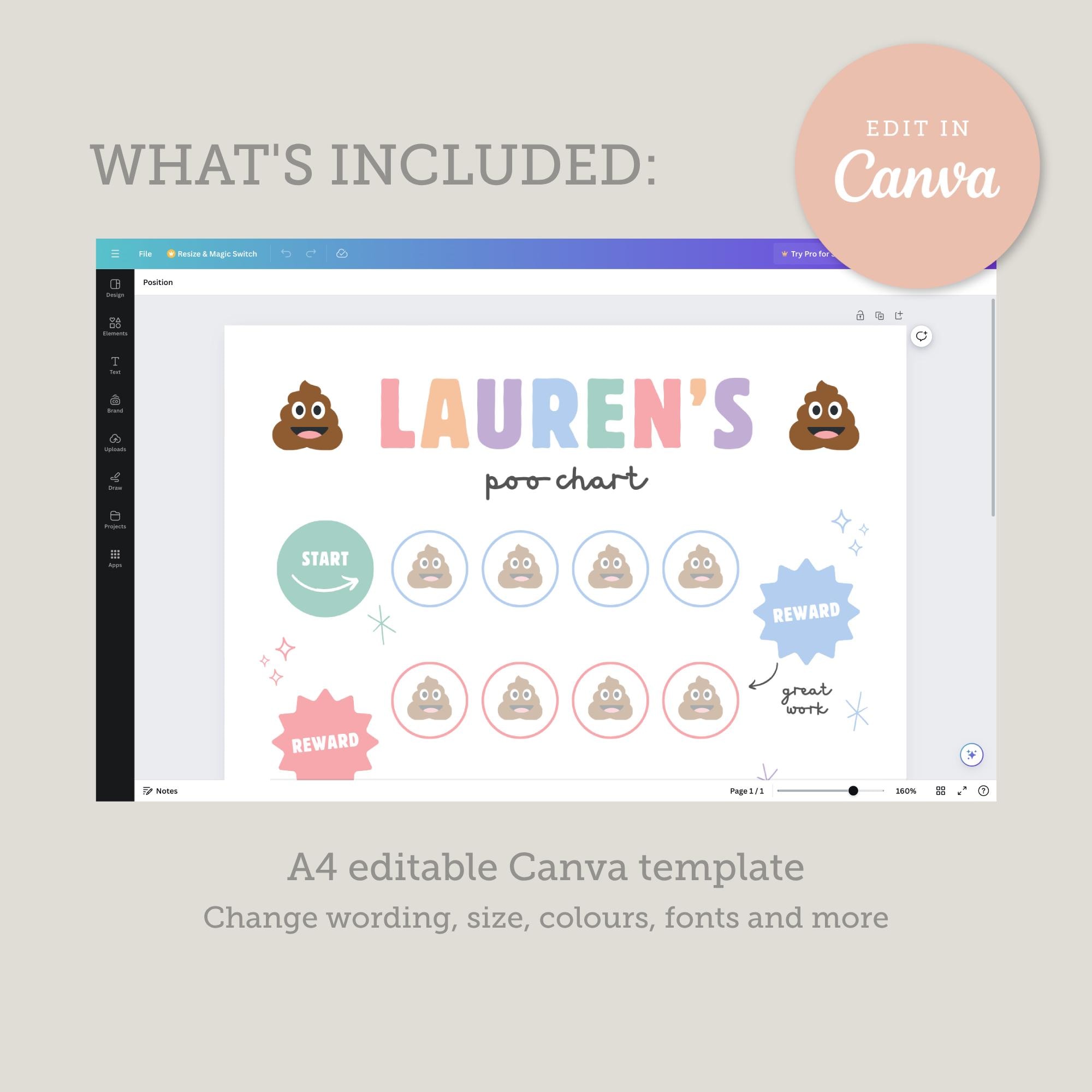 Kids Poo Stool Potty Reward Star Progress Chart Printable Editable A4 ...